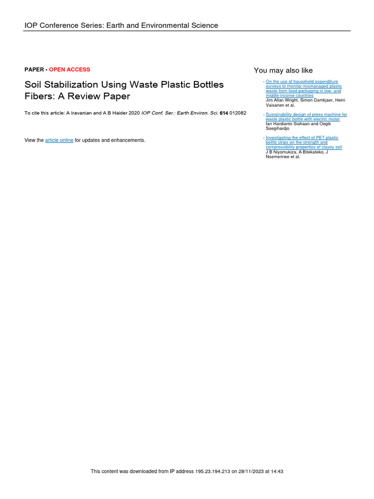 IRAVANIAN - Soil Stabilization Using Waste Plastic Bottle Fibers A ...