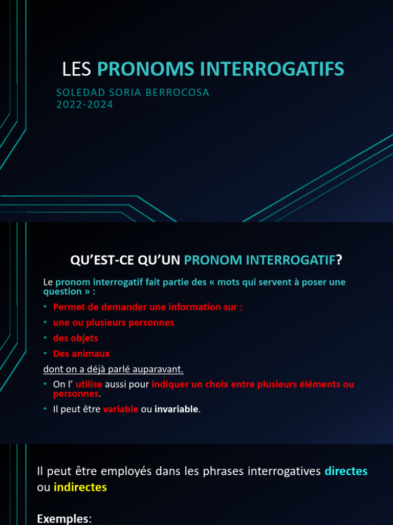Les Pronoms Interrogatifs | PDF