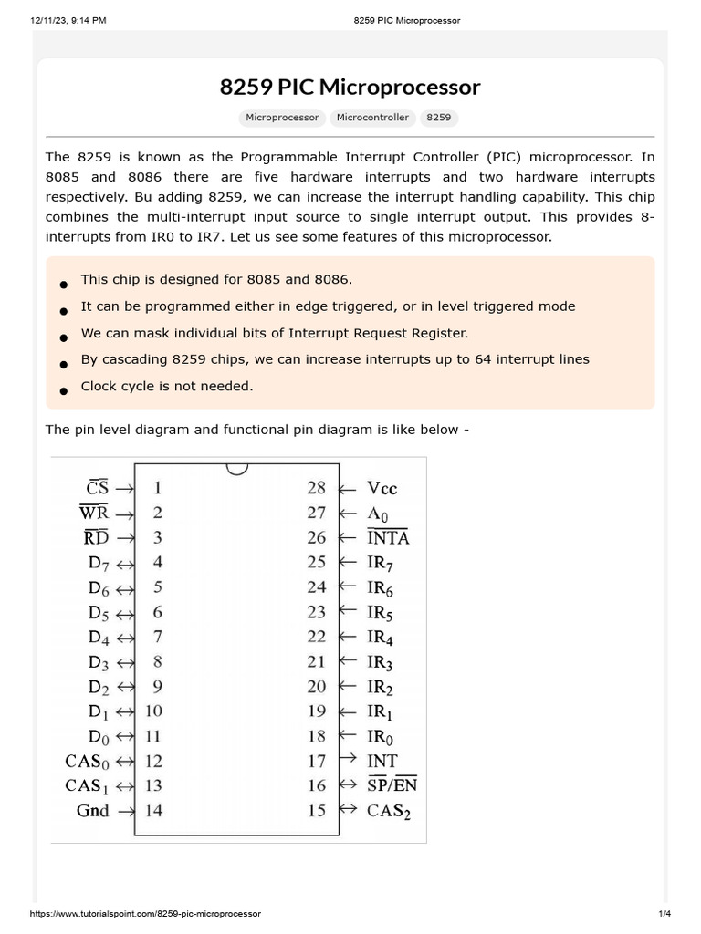 8259 PIC Microprocessor and Block Diagram | PDF