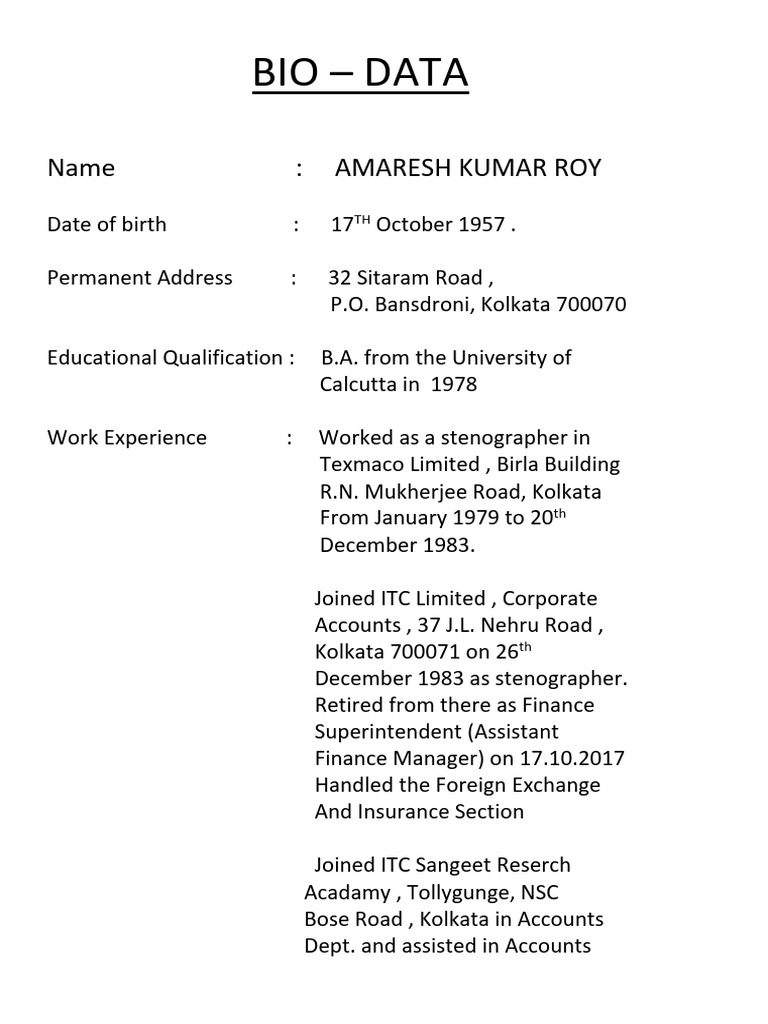 Amaresh Kumar Roy - Professional Bio | PDF
