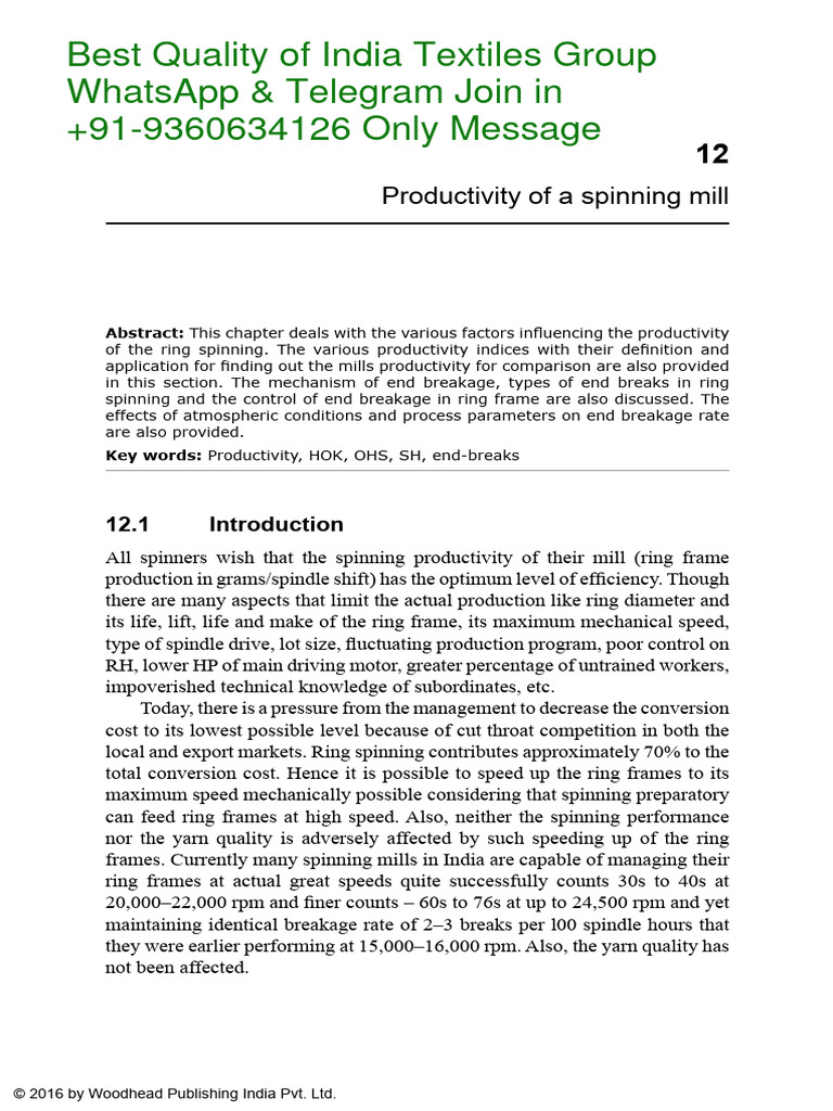 Productivity of A Spinning Mill | PDF | Spinning (Textiles) | Yarn