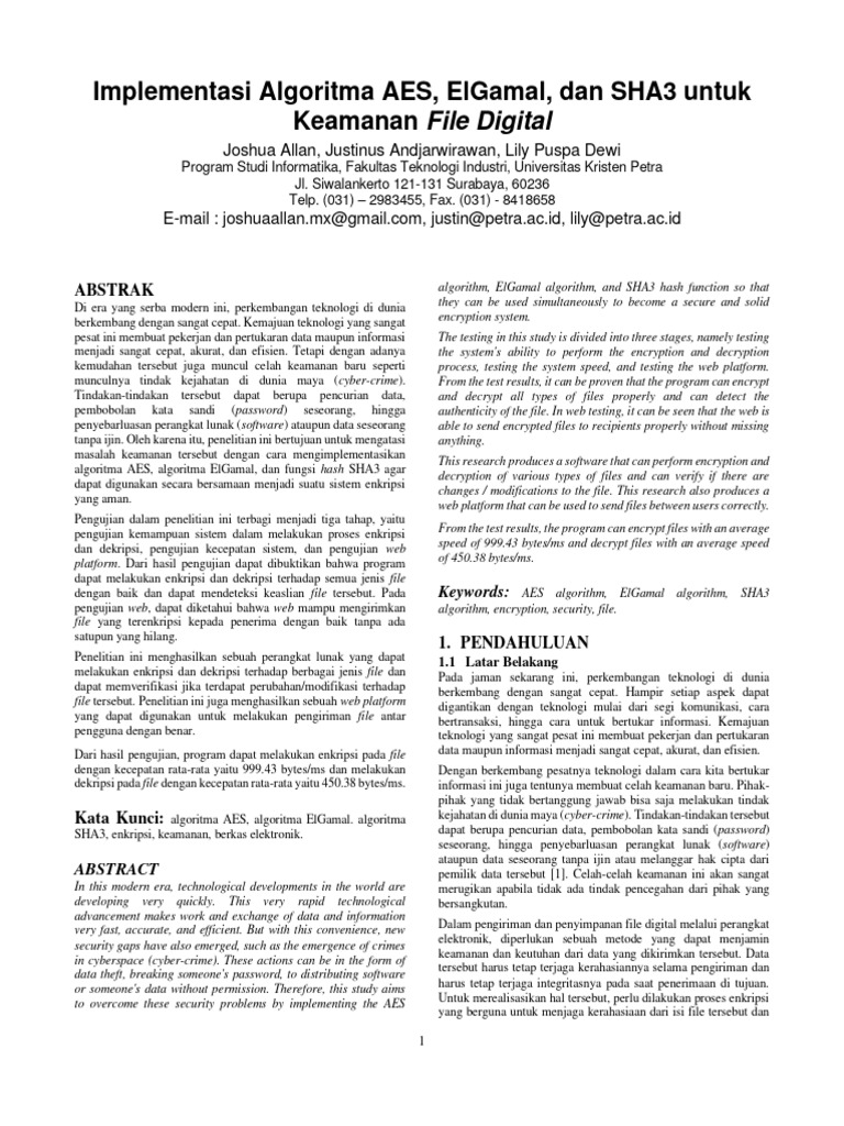Implementasi Algoritma Aes, Elgamal, Dan Sha3 Untuk Keamanan File Digital | PDF | Komputer ...