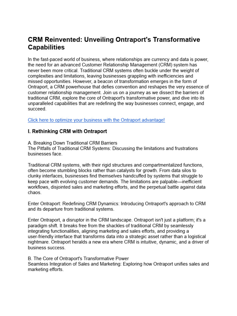 CRM Reinvented - Unveiling Ontraport's Transformative Capabilities ...