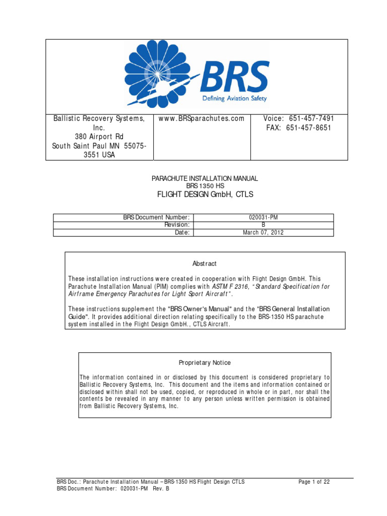BRS Install CTLS | PDF | Aviation | Vehicles
