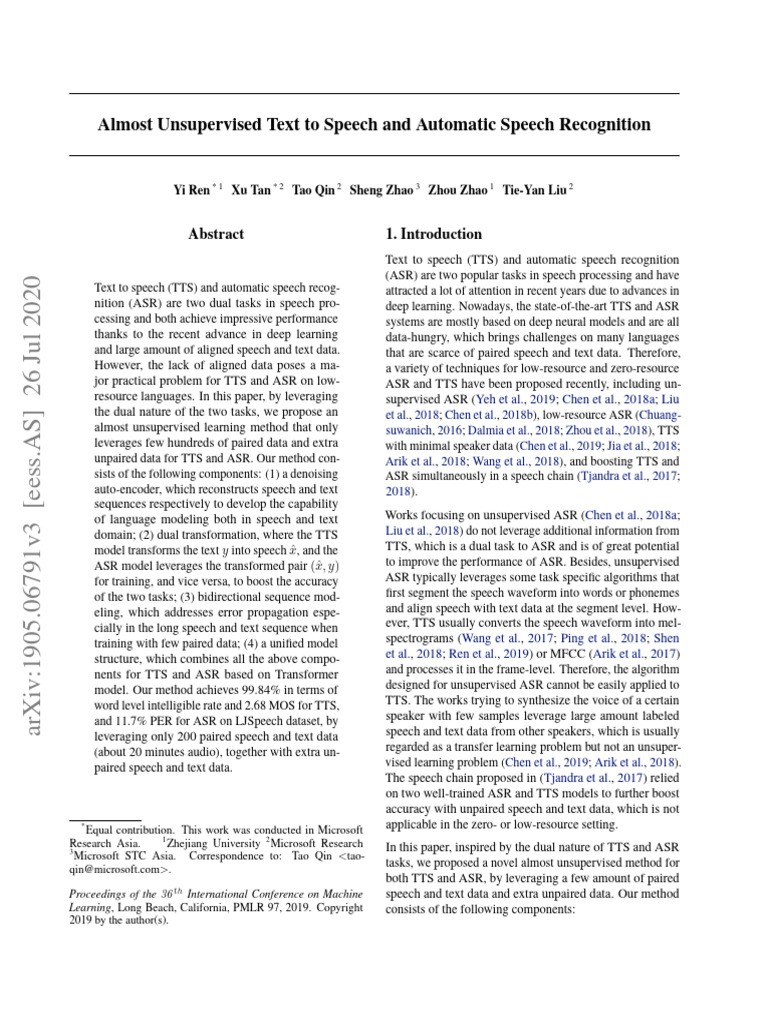 Almost Unsupervised Text To Speech and Automatic Speech Recognition | PDF | Speech Recognition ...