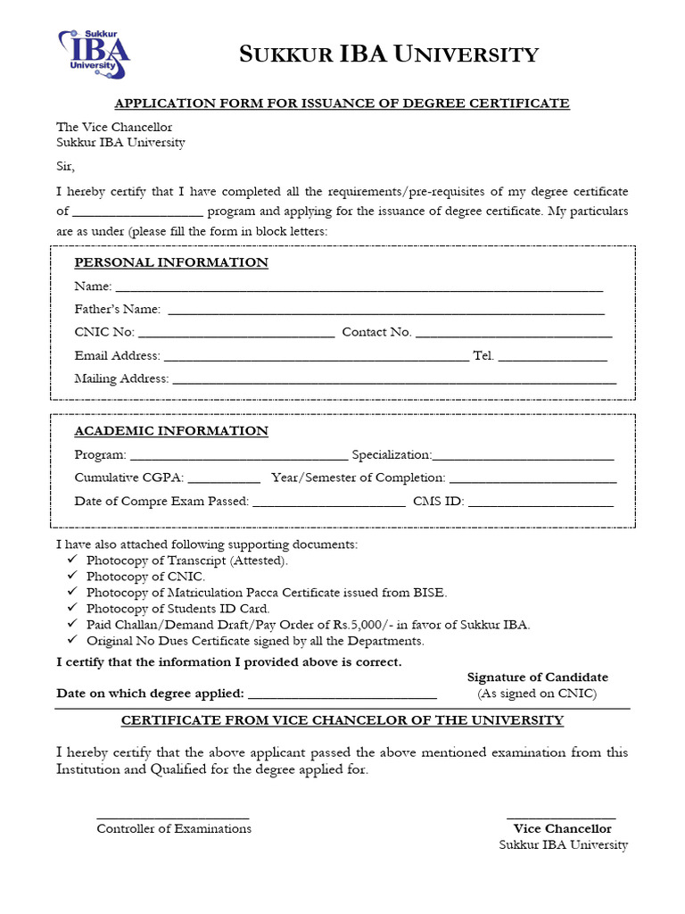 Form For Issuance of Degree Certificate | PDF | Doctor Of Philosophy | Academic Degree