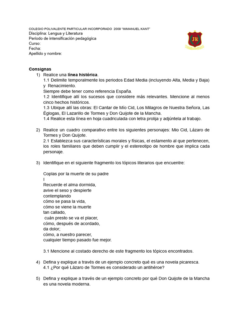 4to. Examen Final. 2023 | PDF | Don Quijote