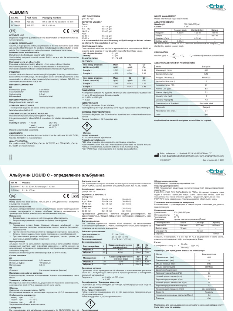 Albumin Reagent Used On Fully Automated Analyzers | PDF