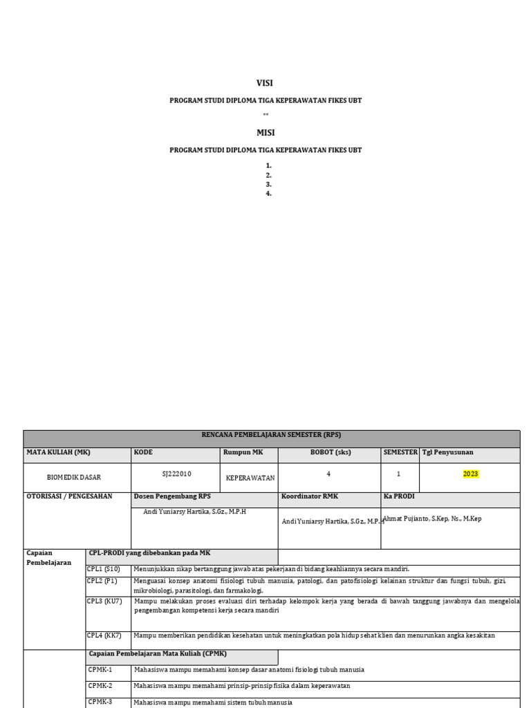 RPS Keperawatan: Biomedik Dasar UBT | PDF | Komputer