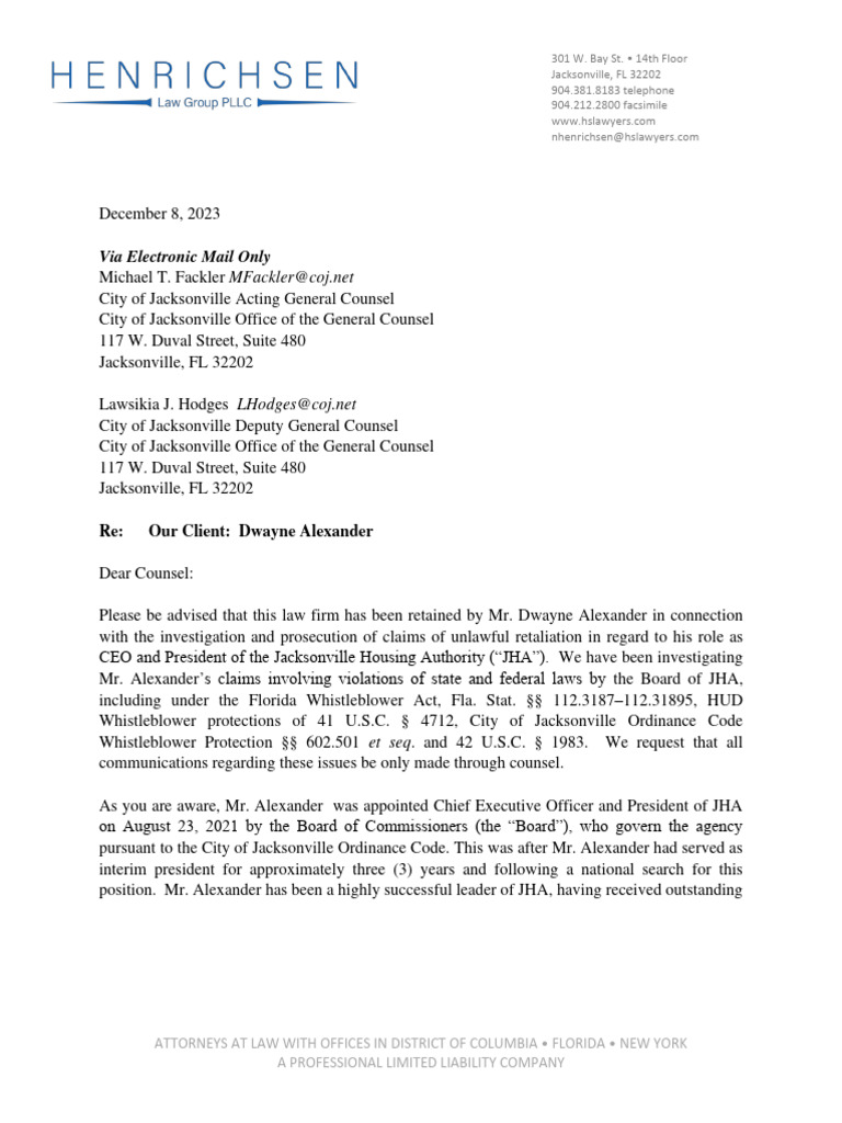 Dwayne Alexander attorney's letter to Office of General Counsel | PDF