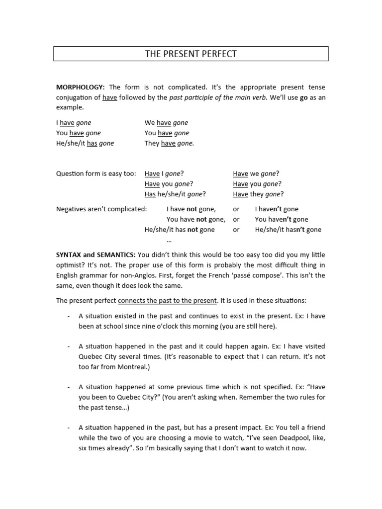 The Present Perfect | PDF | Language Mechanics | Linguistics