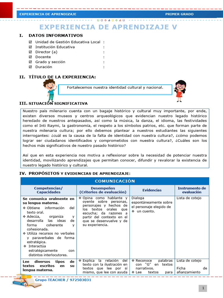 Experiencia de Aprendizaje V | PDF | Evaluación | Aprendizaje