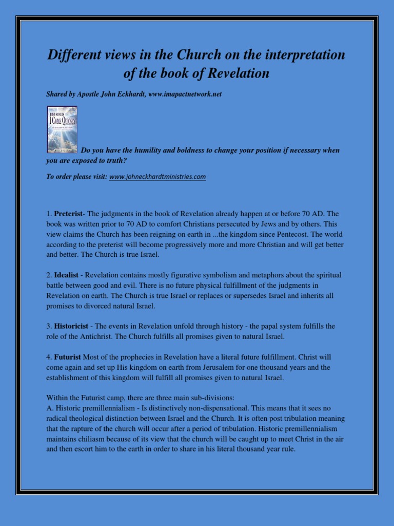 Four Views on Revelation Explained | PDF | Dispensationalism | Great ...