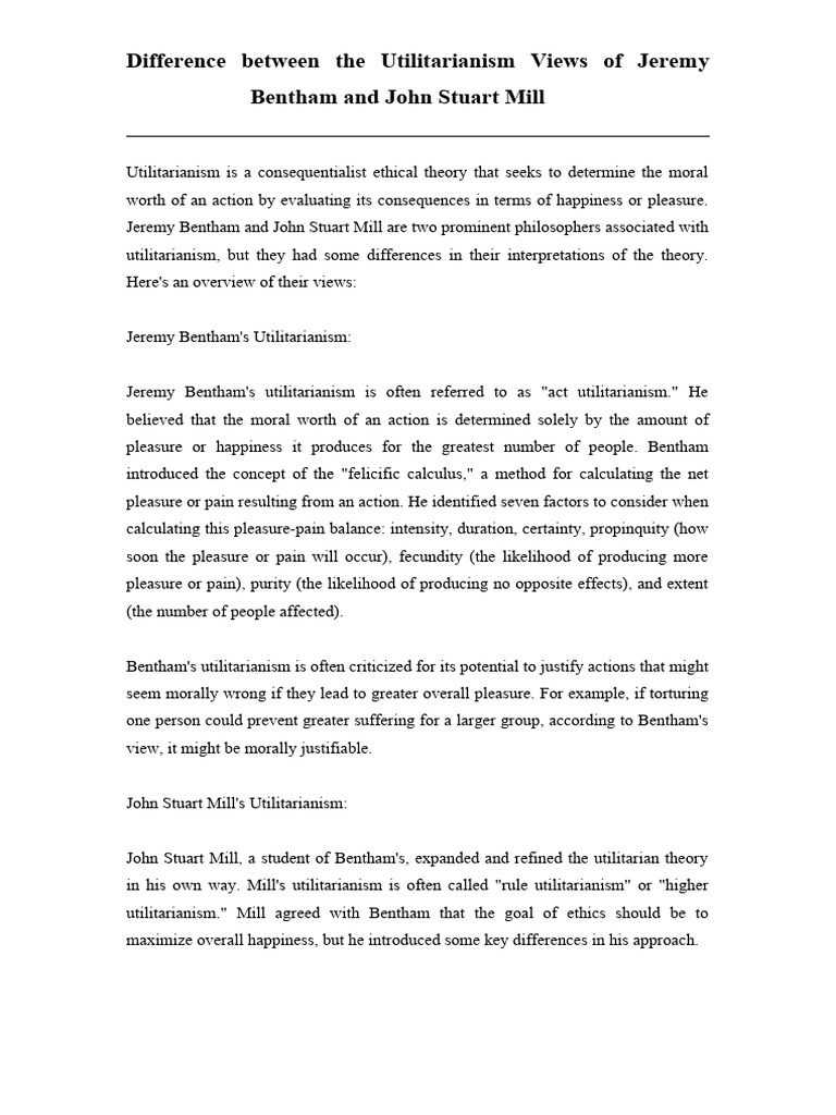 Utilitarianism Is A Consequentialist Ethical Theor | PDF