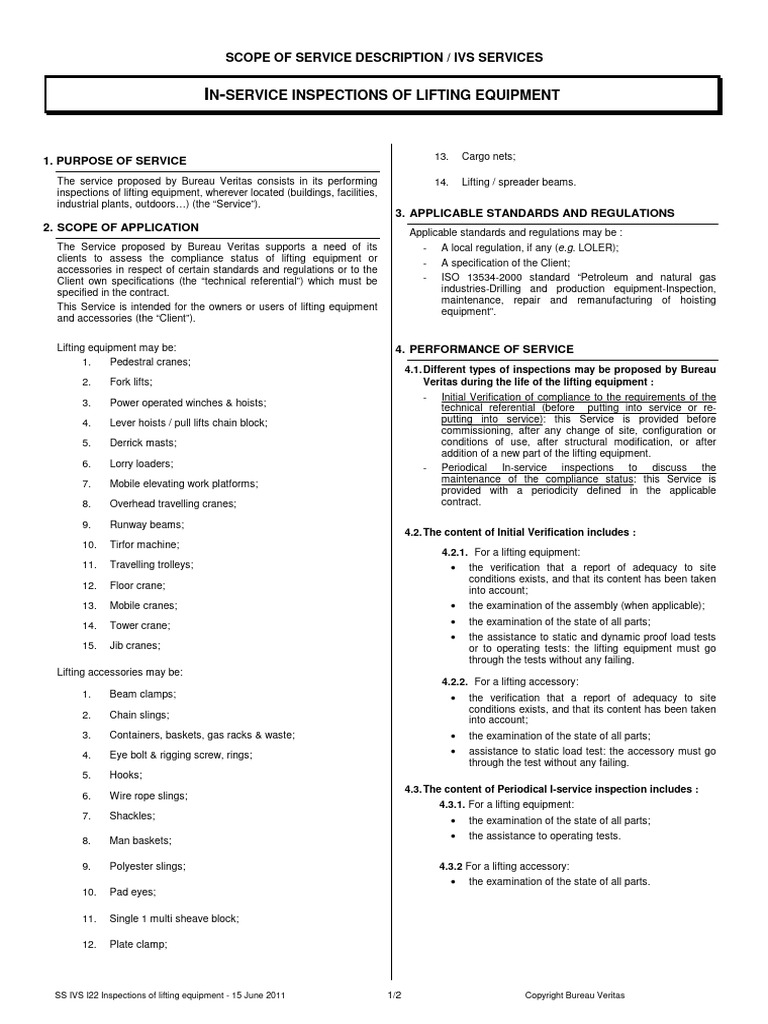 SS Ivs I22 Inspections Lifting Equipment | PDF | Crane (Machine)