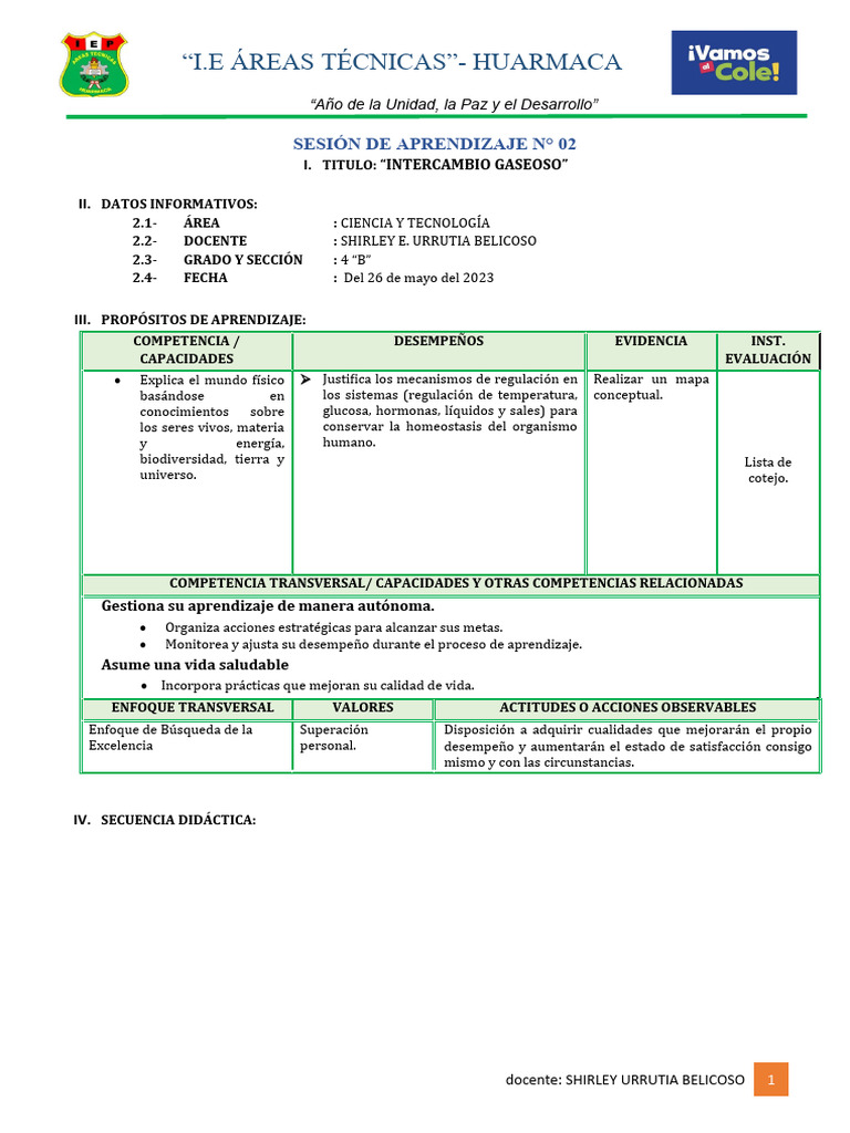 Sesion 2 - U3 - Cyt - 4° - B | PDF | Evaluación | Aprendizaje