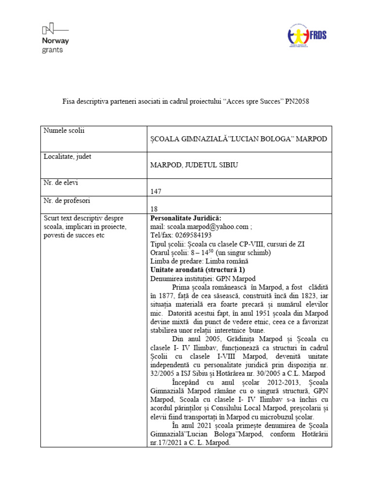 1 Fisa Descriptiva Scoala Marpod | PDF