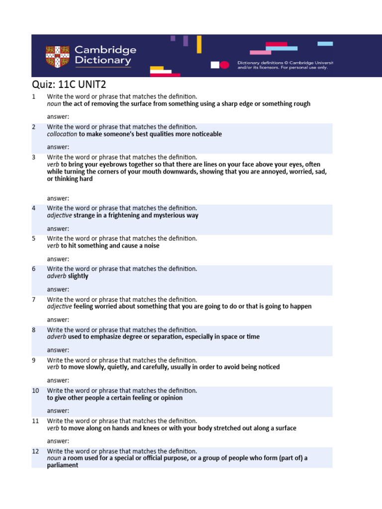 Quiz-11c UNIT2 READING | PDF | Verb | Adjective
