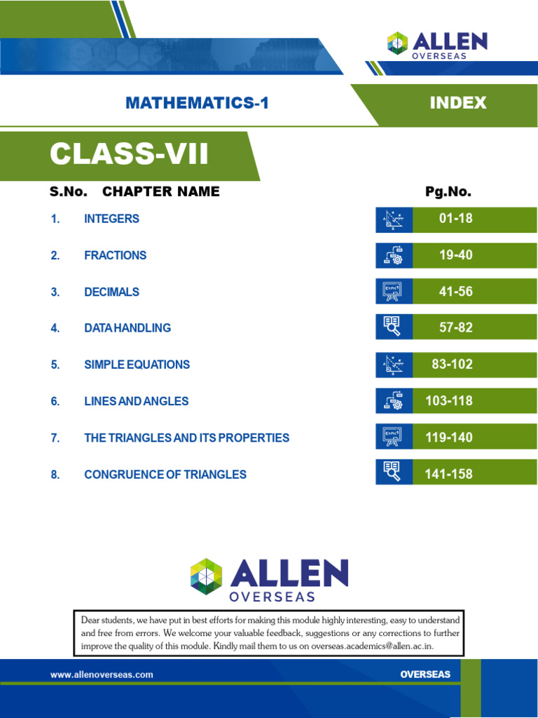Overseas Class 07 Mathematics 1 | PDF | Multiplication | Integer