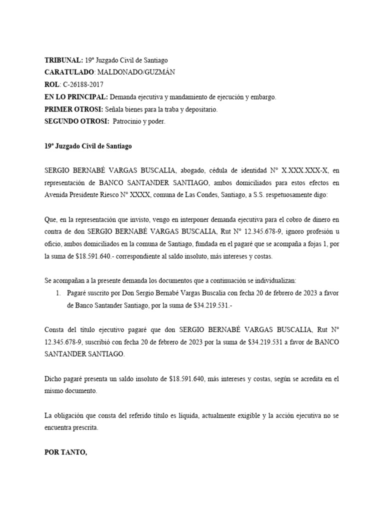 Demanda Ejecutiva Banco Santander 2023 | PDF | Finanzas y dinero | Derecho