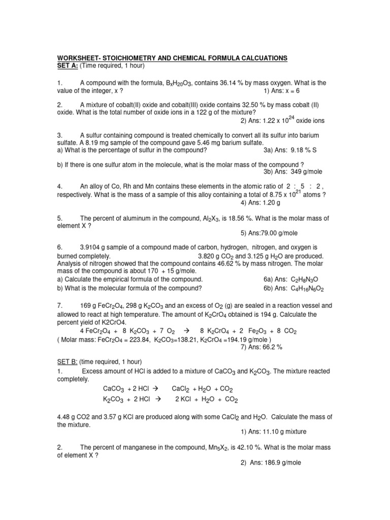 Stoich Worksheet | PDF | Chemical Compounds | Mole (Unit)