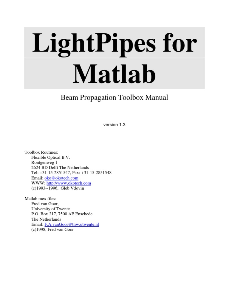 Light Pipes For Matlab | PDF | Diffraction | Interferometry