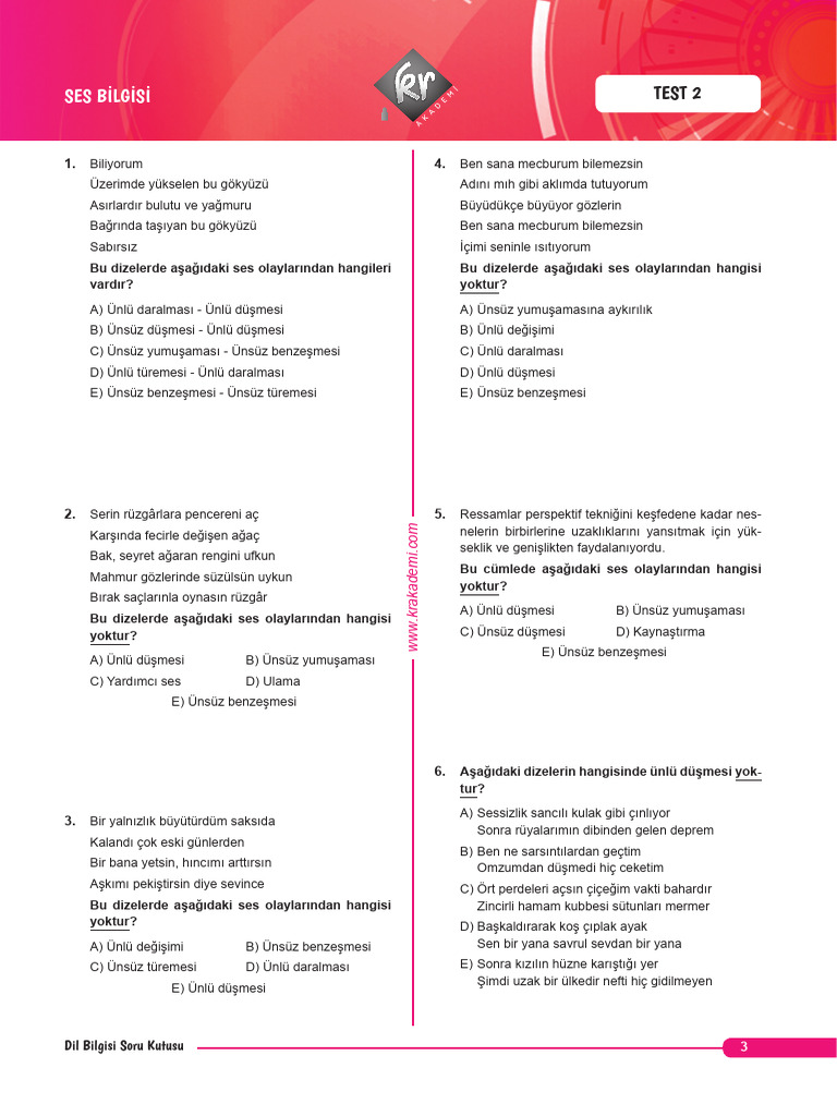 Ses Bilgisi: Test 2 | PDF
