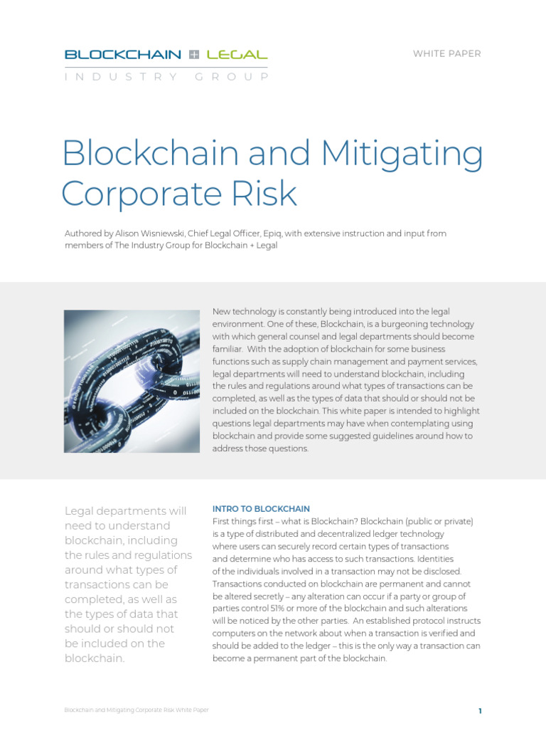 Blockchain and Mitigating Corporate Risk White Pap - 220525 - 115530 | PDF | Privacy | Risk