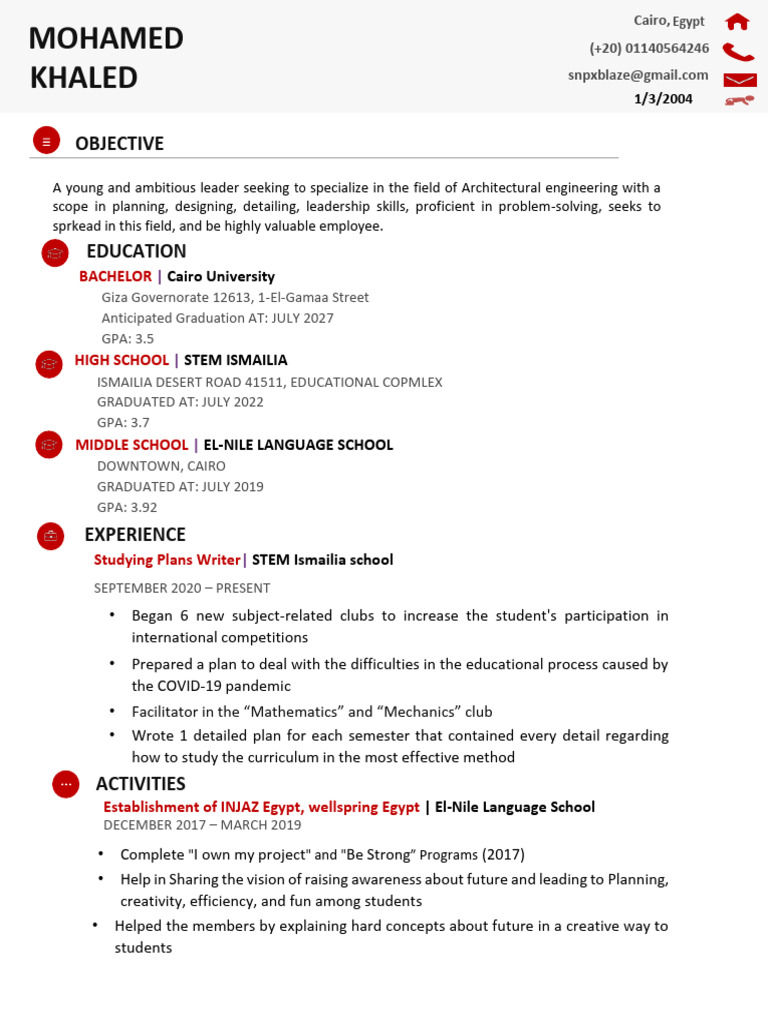 Mohamed Khaled: Objective | PDF | Learning