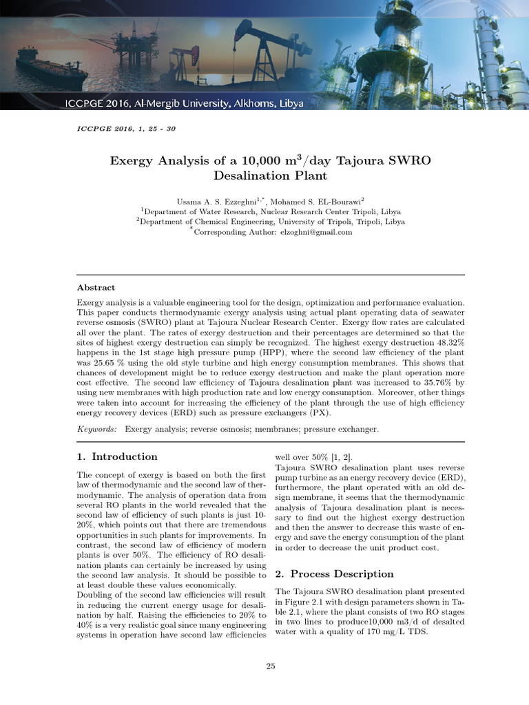 Exergy Analysis of A 10,000 M /day Tajoura SWRO Desalination Plant ...
