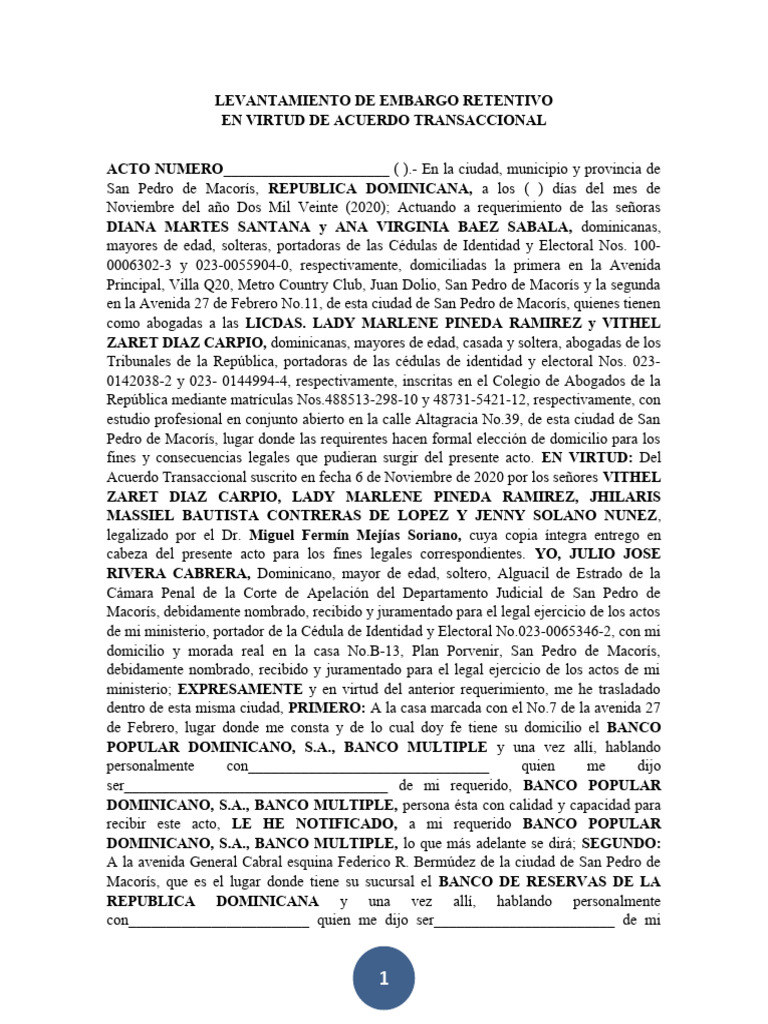 Levantamiento de Embargo Retentivo | PDF