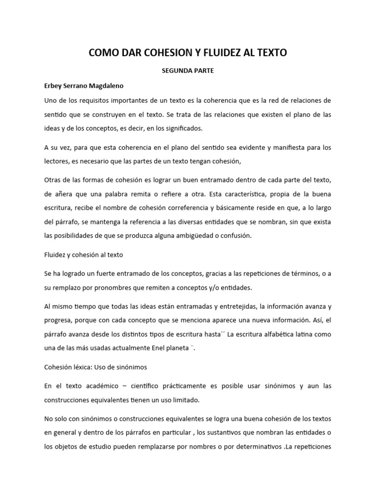 Cohesión y fluidez en la escritura | PDF | Palabra | Escritura