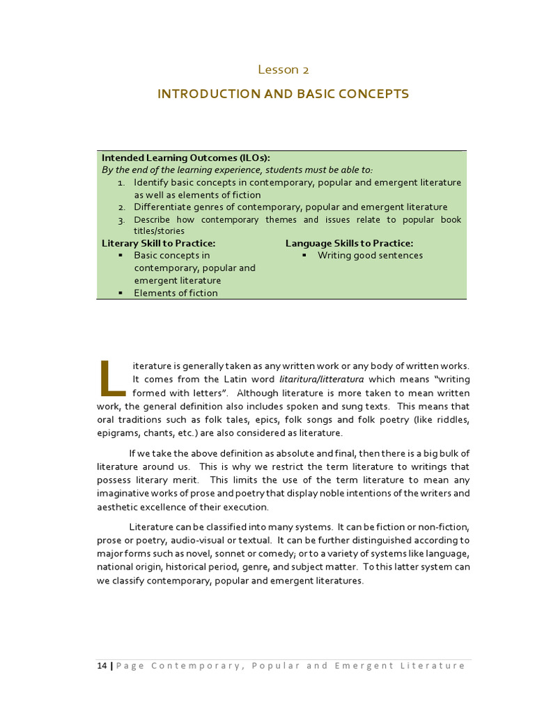 Lesson 2 Introduction and Basic Concepts (Part 1) | PDF | Genre | Poetry