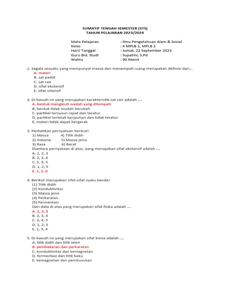 Soal STS Ipas X MPLB 1 - 2 | PDF