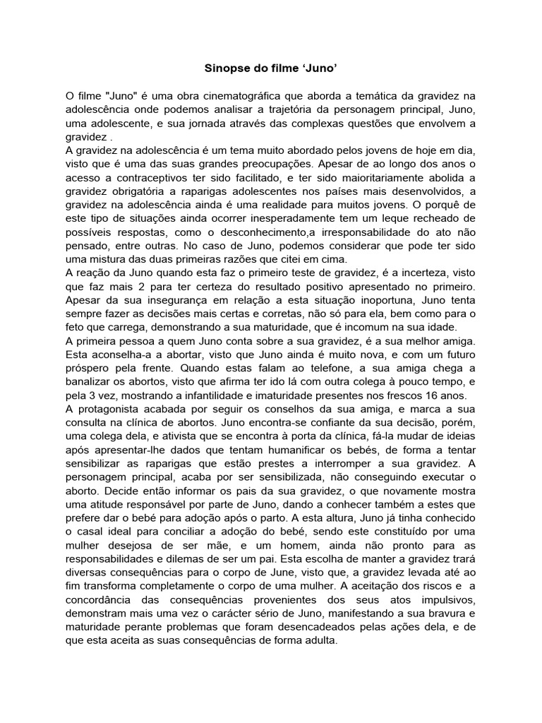 Sinopse Do Filme 'Juno' | PDF | Gravidez | Adolescência