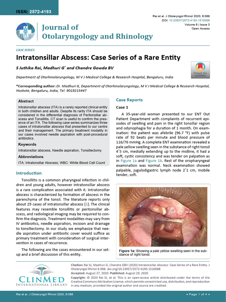 INTRATONSILLAR ABSCESS | PDF | Clinical Medicine | Epidemiology
