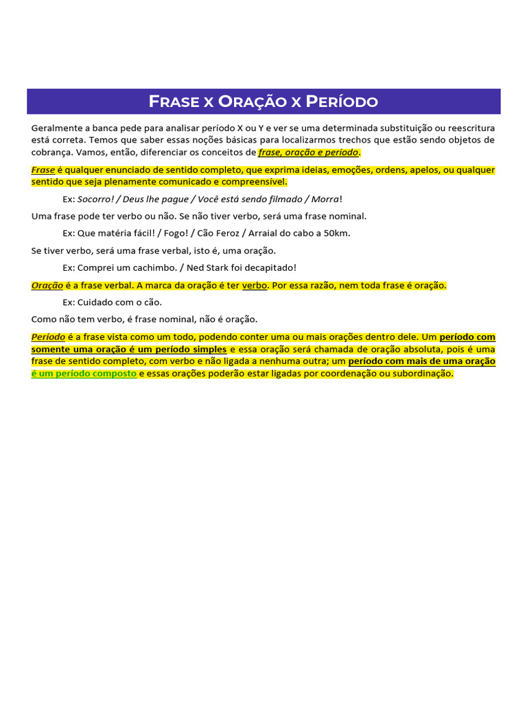 Frase, Oração e Período: Conceitos e Exercícios | PDF