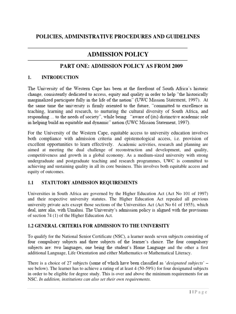 Admission Policy Uwc 2010 | PDF