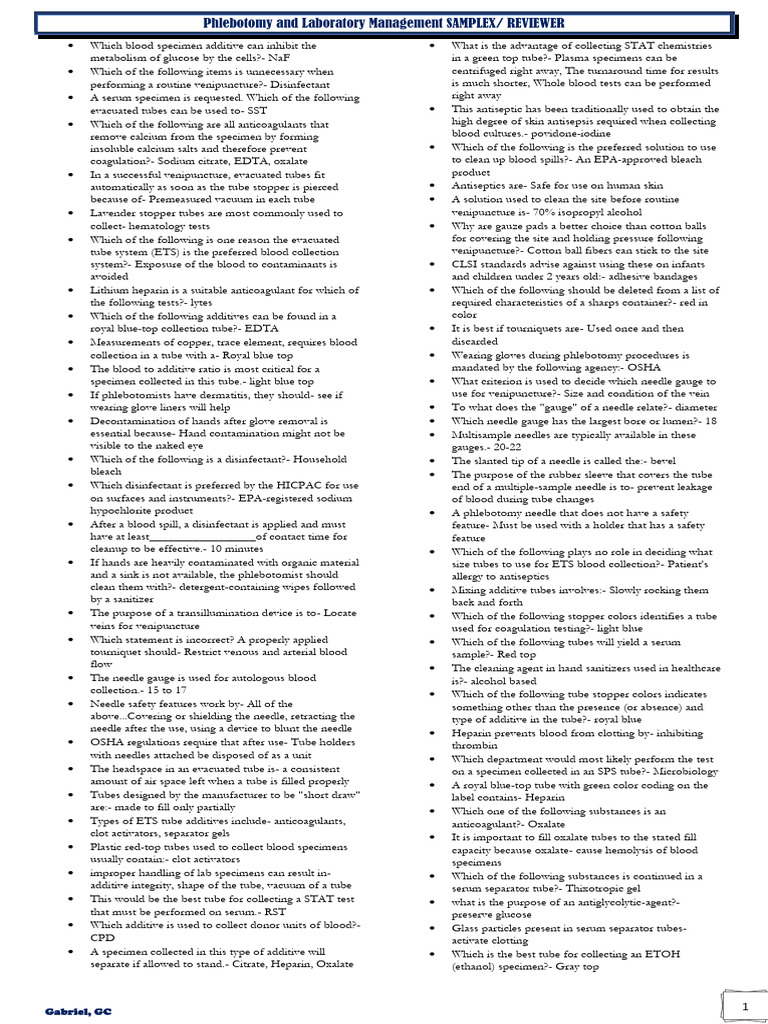 Phlebotomy&lab Man SAMPLEX | PDF