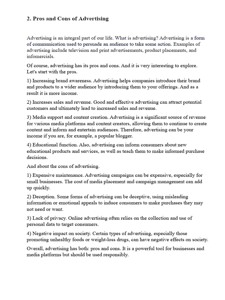 Pros and Cons of Advertising | PDF