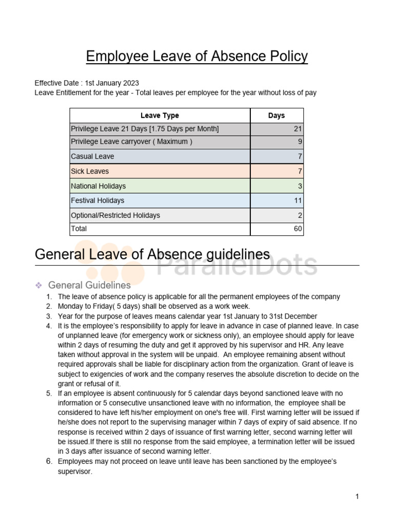 Employee Leave Policy 2023 | PDF