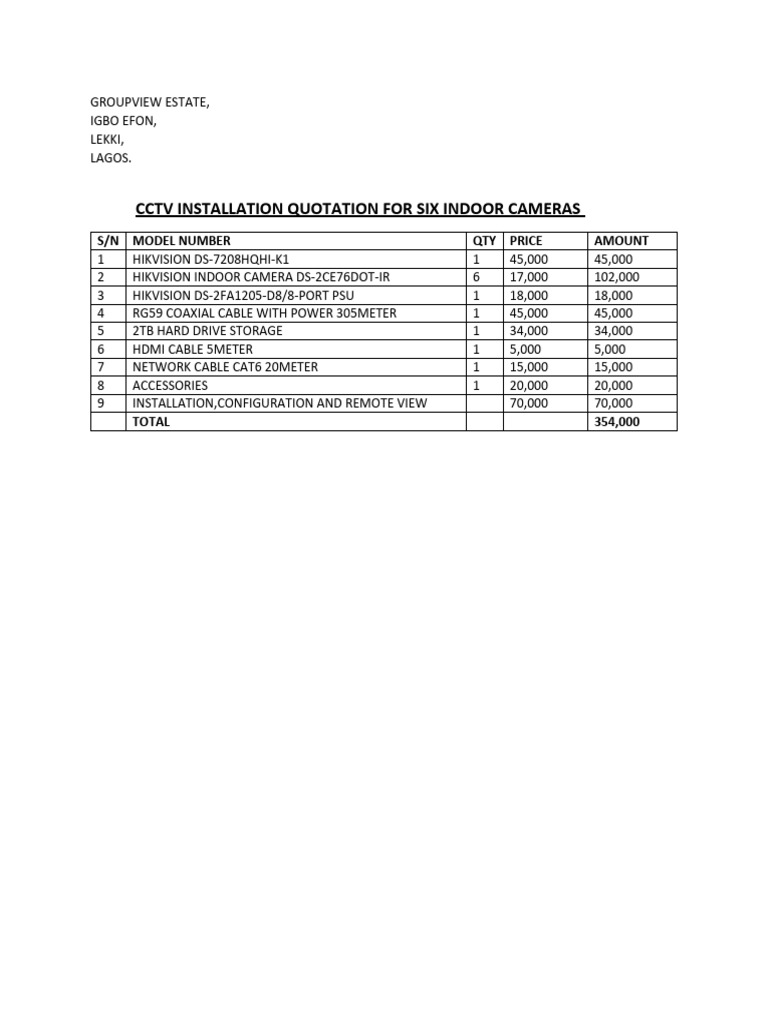 CCTV Installation Quotation for Lagos | PDF | Home & Garden | Computers