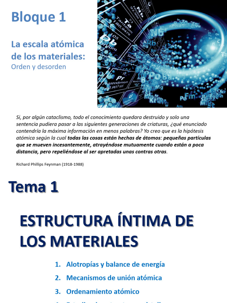 Bloque I Tema 1 Estructura interna de los materiales | PDF