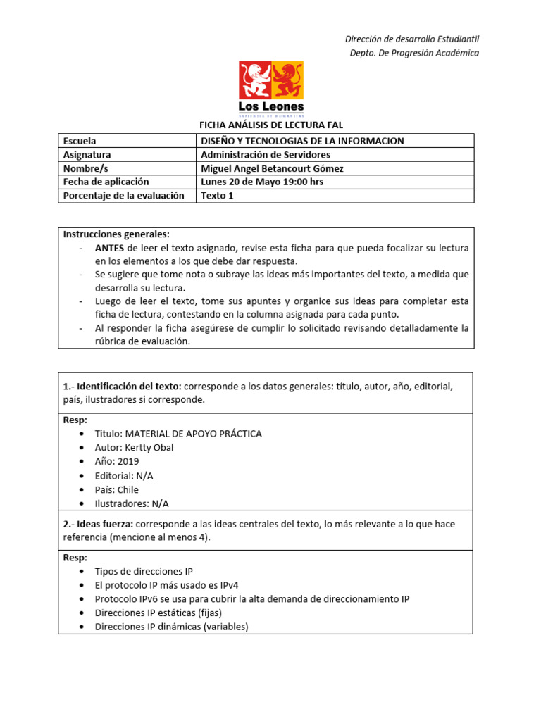 FICHA #1 - FAL Administracion Servidores-Alumno | PDF | Dirección IP ...