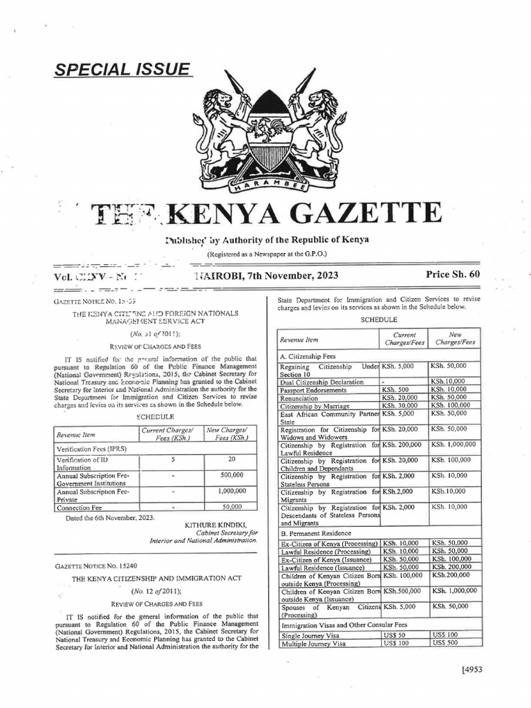 The Kenya Gazette Special Issue - 7TH November 2023 - 1 | PDF