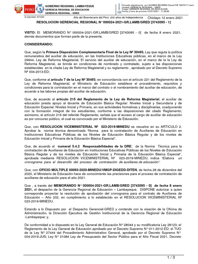 RGR - # - 024-2021-Gred (Contratación Auxiliares) | PDF | Educación de la primera infancia ...
