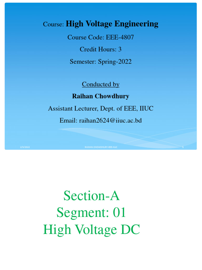 01-High Voltage DC-EEE-IIUC | PDF | Rectifier | Direct Current