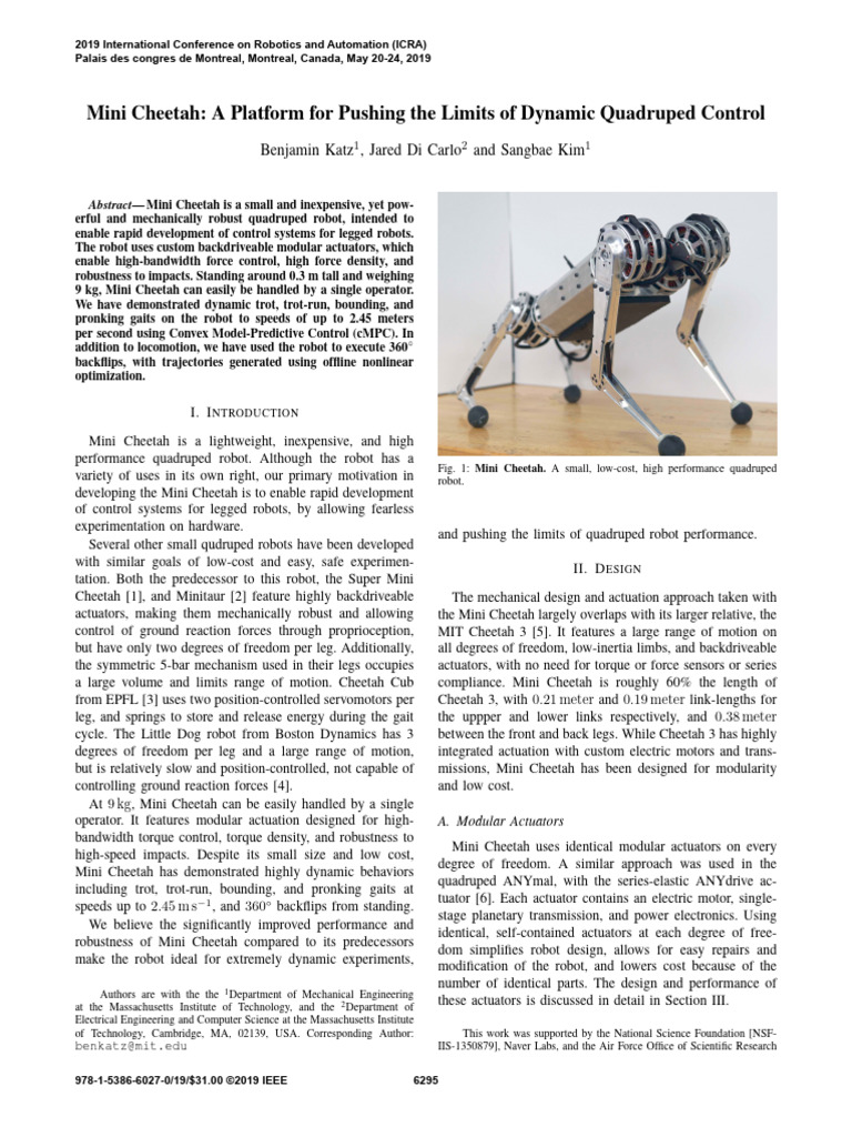 (ICRA 2019) Mini Cheetah - A Platform For Pushing The Limits of Dynamic Quadruped Control | PDF ...