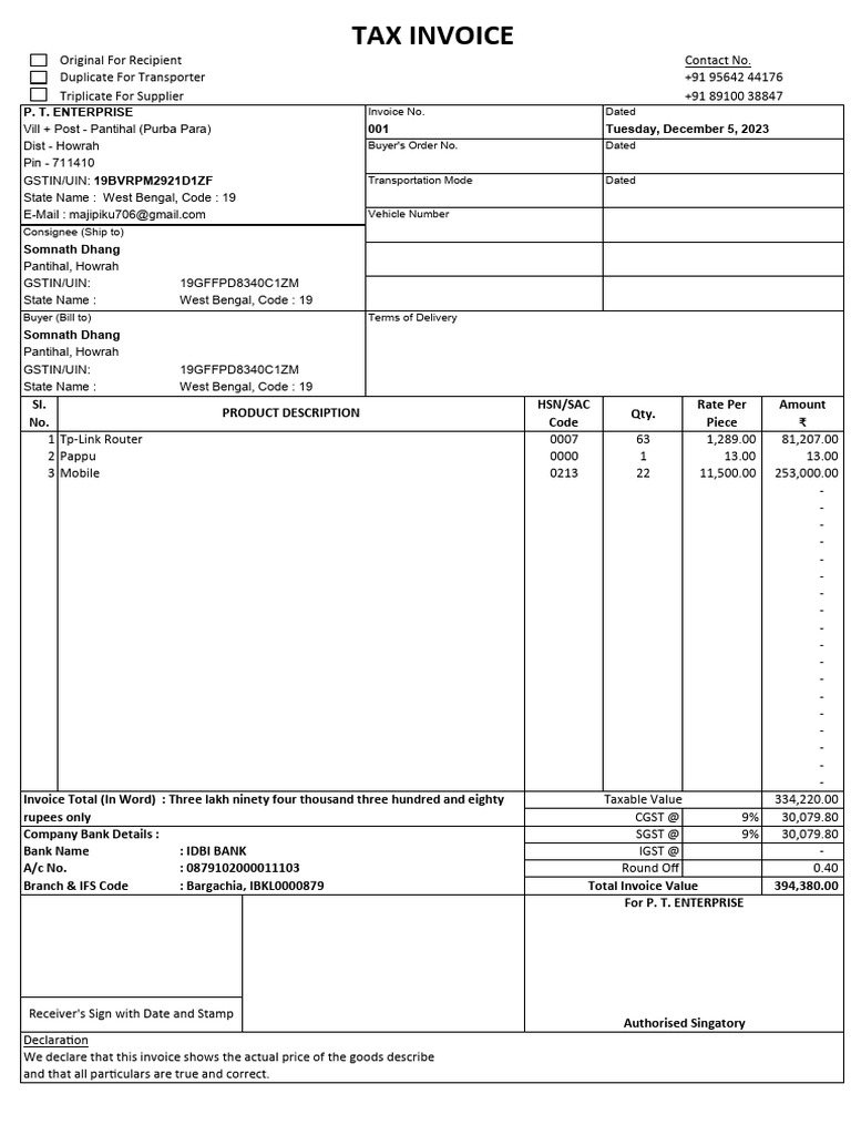 Tax Invoice for TP-Link Router Purchase | PDF
