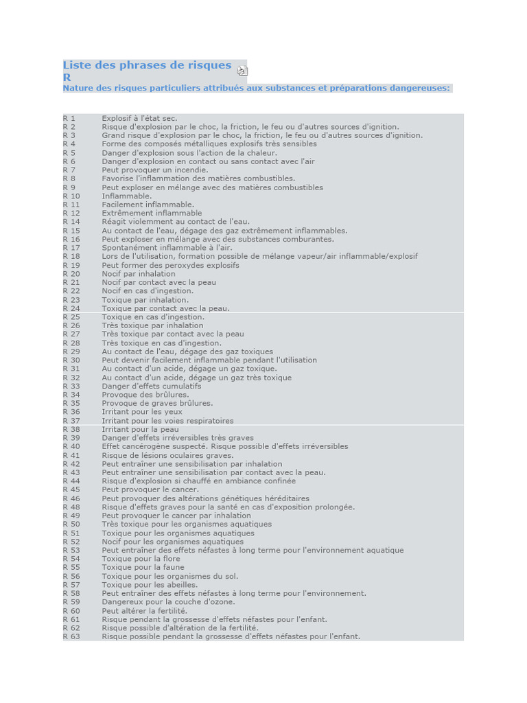 Liste des Phrases de Risques et Sécurité | PDF